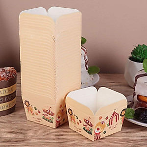 TOYANDONA 100pcs Paper Baking Cup Small Square Cake Wrappers Cupcake Liners Desserts Holders Muffin Cases for Weddings Birthdays Baby Shower (Cartoon Circus)