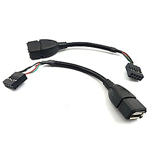 Duttek USB Header to USB Cable,Motherboard USB 2.0 Adapter Cable, USB 2.0 Type A Female to Dupont 9 Pin Female Header Motherboard Cable Cord (2-Pack 0.1M)
