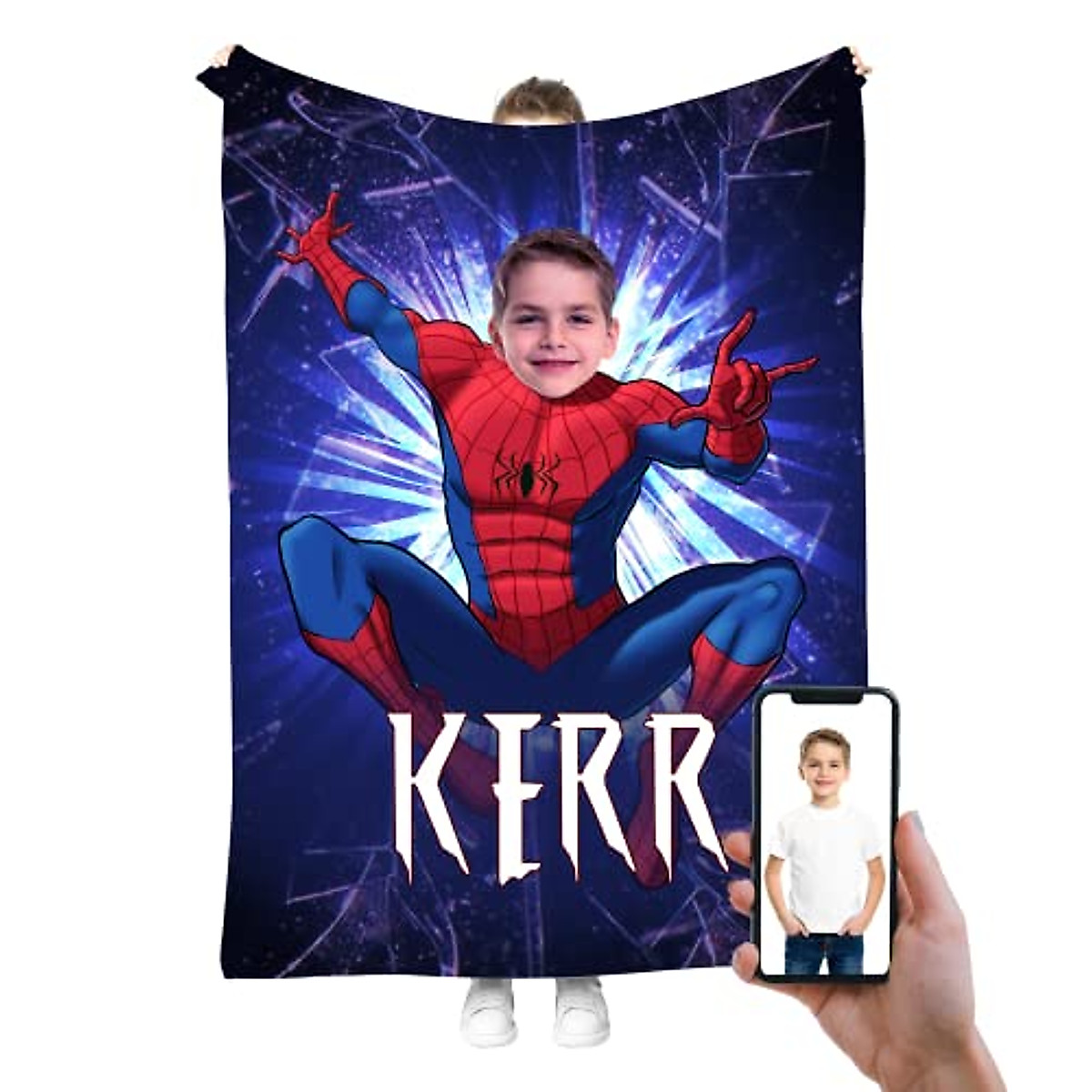ROYAMS Kids Superhero Blanket Custom Blanket for Boys Personalized Super Hero Blanket with Photo and Name