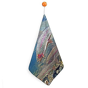 Golden Trout Hanging Hand Towel Handkerchief with Hanging Loop for Home Kitchen Bathroom Laundry Room