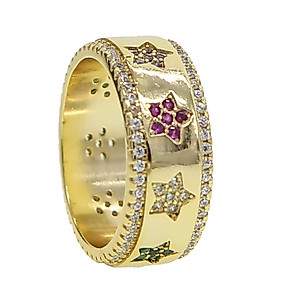 ATJMLADYJEWELRY Size 6 7 8 Gold Plated Colorful Star Engraved Wedding Engagement Band Fashion Women Ring (8)