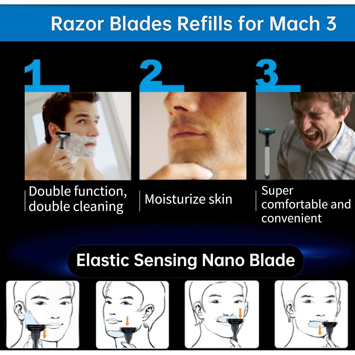 Razor Blades Refills, 【Upgrade 】Sharp Razor Blades Refills Mens Womens, Manual Dual Lubrication Blade - Suitable for Beards, Legs, and Armpits (16PCS)