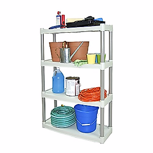 Plano Molding - 907003 907-003 4 Shelf Utility Shelving | Plastic Shelving for Organization & Storage Light Taupe
