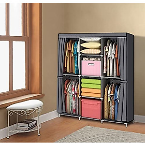 YOUUD Wardrobe Storage Closet Clothes Portable Wardrobe Storage Closet Portable Closet Organizer Portable Closets Wardrobe Closet Organizer Shelf Wardrobe Clothes Organizer Standing Closet Gray…