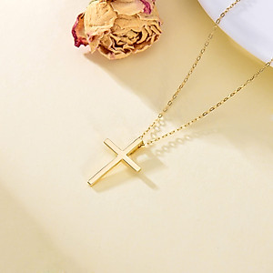 14kt Solid Gold Cross Necklace for Women, Real Gold Classic Cross Pendants Religious Jewelry Gift for Girl, Mom, Wife, 16"-18"