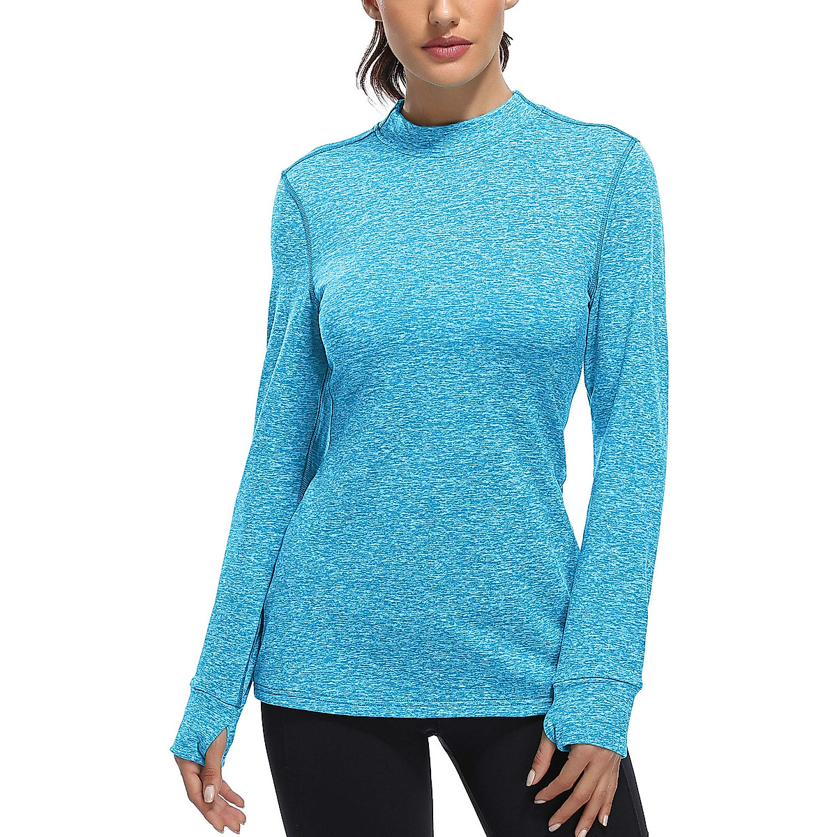 Fulbelle Womens Thermal Fleece Outdoor Cold Weather Gear, Thumb Holes Workout Running Shirts, Long Sleeve Yoga Athletic Gym Tops Loungewear Activewear Sports Apparel Winter Clothes Blue XX-Large