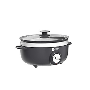 ICOOK USC-65-OP001BK 6.5 Quart Slow Cooker,Aluminium Sear/Sauté Stew Pot Stovetop safe,Dishwasher Safe,Glass Lid,Adjustable Temp,Food Warmer(Black)