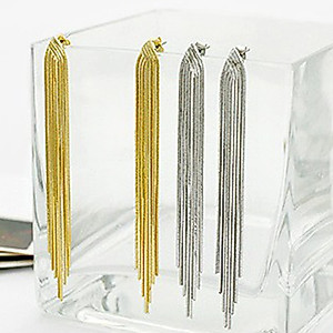 TIANHONGYAN Fashion Silver/Gold Long Thread Geometric studs Earrings Punk Sleek Metal Long Chain Tassel Drop Dangle Earrings for Woman (gold)