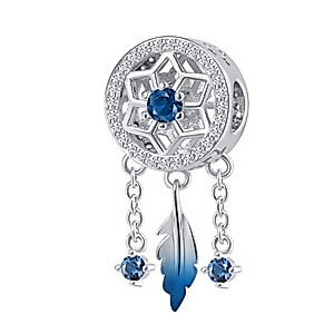 QeenseKc Blue Spiritual Dream Catcher Charm Three Feathers Bead for Pandora Bracelet