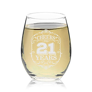 Veracco Cheers To 21 Years Twenty One 21st Birthday Gift For Him Her Twenty One and Fabulous Stemless Wine Glass (Clear, Glass)