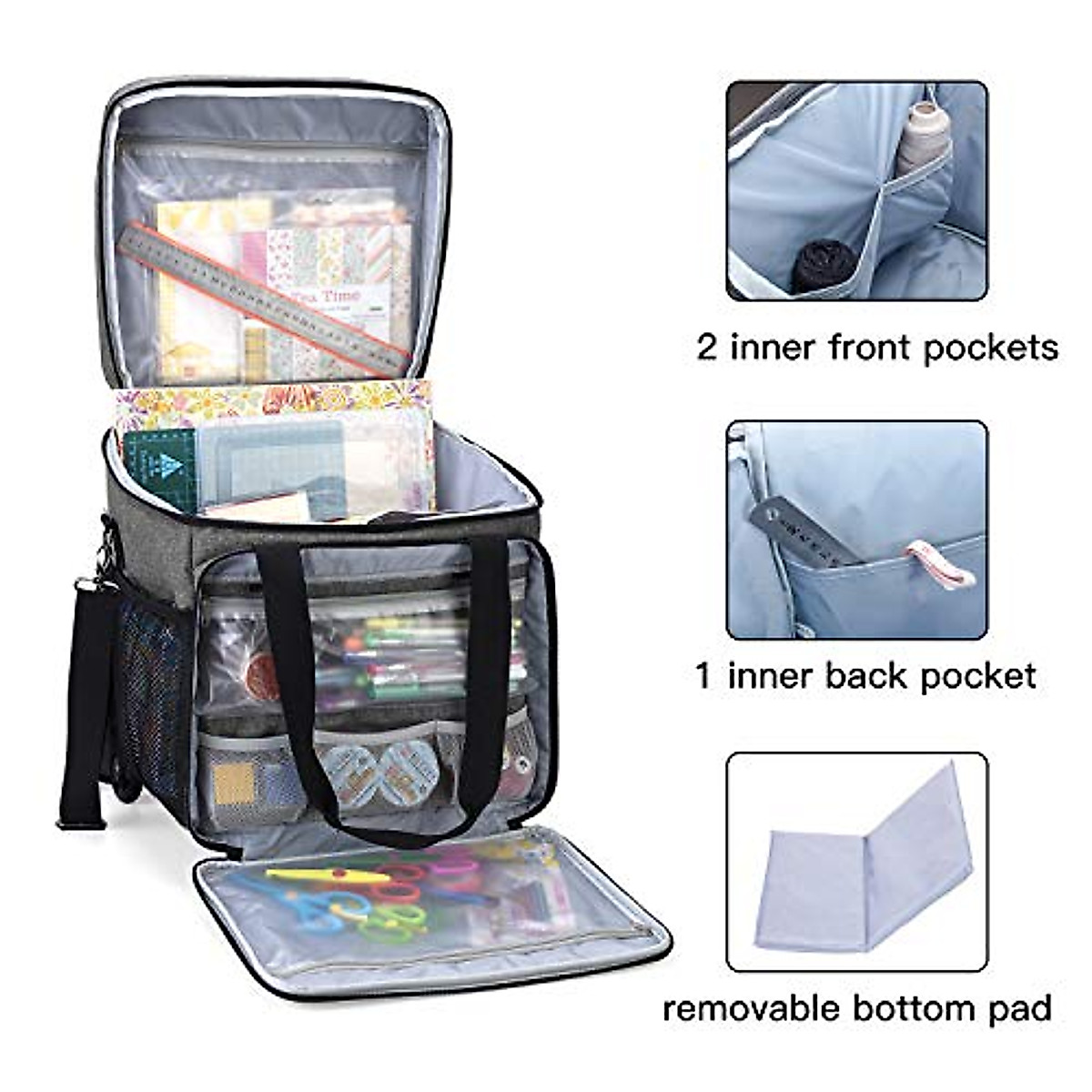 Luxja Rolling Scrapbook Tote, Scrapbook Bag with Detachable Dolly (Patented Design), Gray