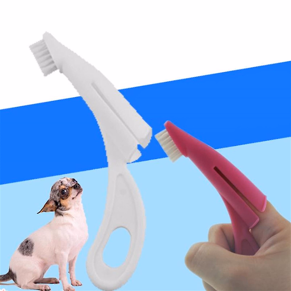 LoveAloe Pet Finger Toothbrushes Soft Pet Toothbrushes Pet Tooth Cleaners with Curved Handle for Dog Cat,White