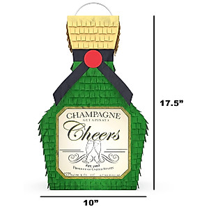 Champagne Piñata with Stick, 17X10 inches, Perfect for New Years 21st Birthday Decorations, Graduation, and Wedding Props. Fits party favor