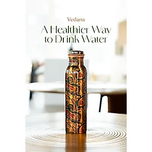 VEDANA Premium Ayurvedic Pure Copper Water Bottle | Leak Proof 1 Liter Copper Vessel for Drinking Water | Great Water Bottle for Sports, Yoga & Everyday Use
