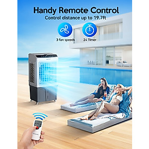 VAGKRI Evaporative Air Cooler, 2200CFM Swamp Cooler, 120°Oscillation Air Cooler with Remote Control, 24H Timer, 3 Modes & Wind Speeds for Outdoor Indoor Use, 9.2Gallon