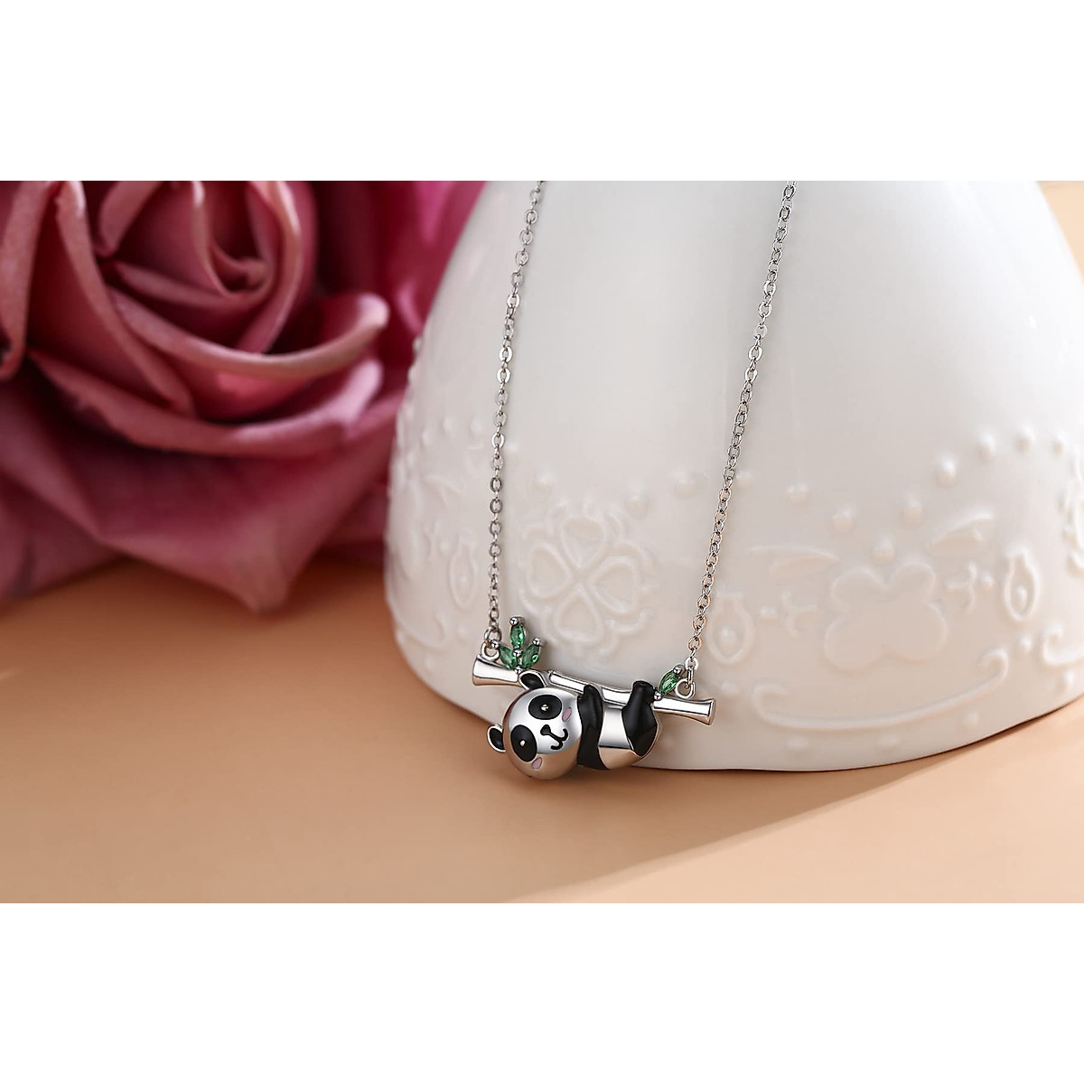 lotus & leaf Panda Necklace 925 Sterling Silver Animal Pendant Panda Gifts for Women