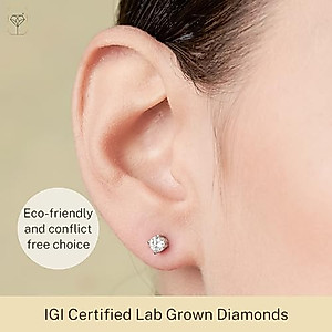 MAX + STONE IGI Certified 1/2 Carat Lab Grown Diamond Stud Earrings in 14k Real White Gold with 4-Prong Setting