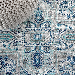 JONATHAN Y MDP106A-5SQ Modern Vintage Medallion Traditional Indoor Area-Rug Country Easy-Cleaning Bedroom Kitchen Living Room Non Shedding, 5' Square, Light Grey/Blue