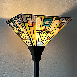 COTOSS Tiffany Torchiere Floor Lamp,70" Tall Stained Glass Floor Light,Antique Style Mission Standing Corner Lamp for Living Room Bedroom and Home Office
