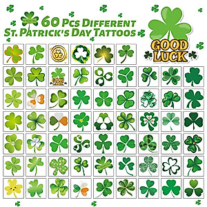 240 Pcs Shamrock Temporary Tattoos for kids, Safety Waterproof Bulk Tattoos Stickers, Children's Temporary Tattoo Toys, Best Choice for St. Patrick's Day Parade and Irish Party , 60 Different