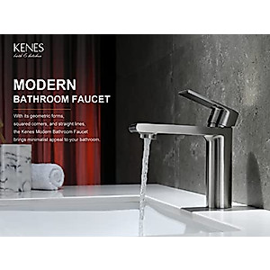 KENES Modern Single Hole Bathroom Faucet, Single Handle Bathroom Sink Faucet Brushed Nickel, Stainless Steel Lavatory Vanity Faucet with Deck Plate & Supply Lines Fit for 1 or 3 Hole KE-9008