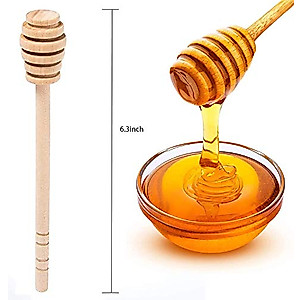 ICEYLI 4 Pcs (6.3 Inches) Wooden Honey Mixing Stirrer Honey Dipper Sticks Honey Comb Stick Honey Spoon Collecting Dispensing Drizzling Jam