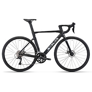 SAVADECK Carbon Disc Road Bike, Integrated Design Racing Bicycle Carbon Frame Carbon Fork with Shimano SORA R3000 Derailleur System 18 Speed Disc Brake Road Bike for Men or Women.(Black 54cm)