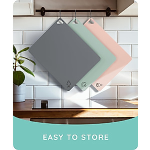 Extra Thin Flexible Cutting Boards for Kitchen - Cutting Mats for Cooking, Colored Cutting Mat Set with Easy-Grip Handles | Non Slip Cutting Sheets, Flexible Plastic Cutting Board Set of 3 (15"x12")