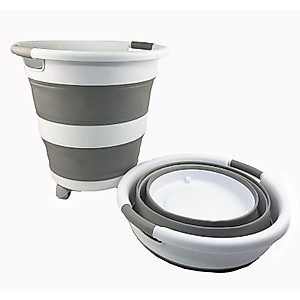 SAMMART 34L (8.9 Gallons) Collapsible Plastic Laundry Basket with Wheels - Foldable Pop Up Storage Container/Organizer with wheels (Grey (Set of 2))