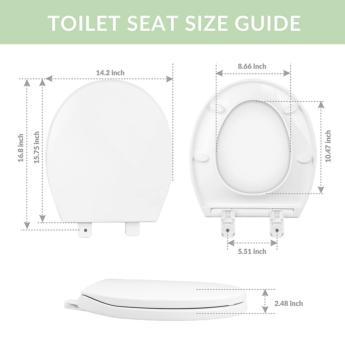 Toilet seat Round, Slow Close, Never Loosen and Easily Remove, Plastic, White