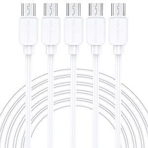 SMALLElectric Micro USB Cable (5-Pack, 6FT) Android Charger, Micro USB Charger Cable Long Android Phone Charger Cord for Samsung Galaxy S7 S6 Edge J7 S5,Note 5 4,LG 4 K40 K20,MP3,Kindle,Tablet,White