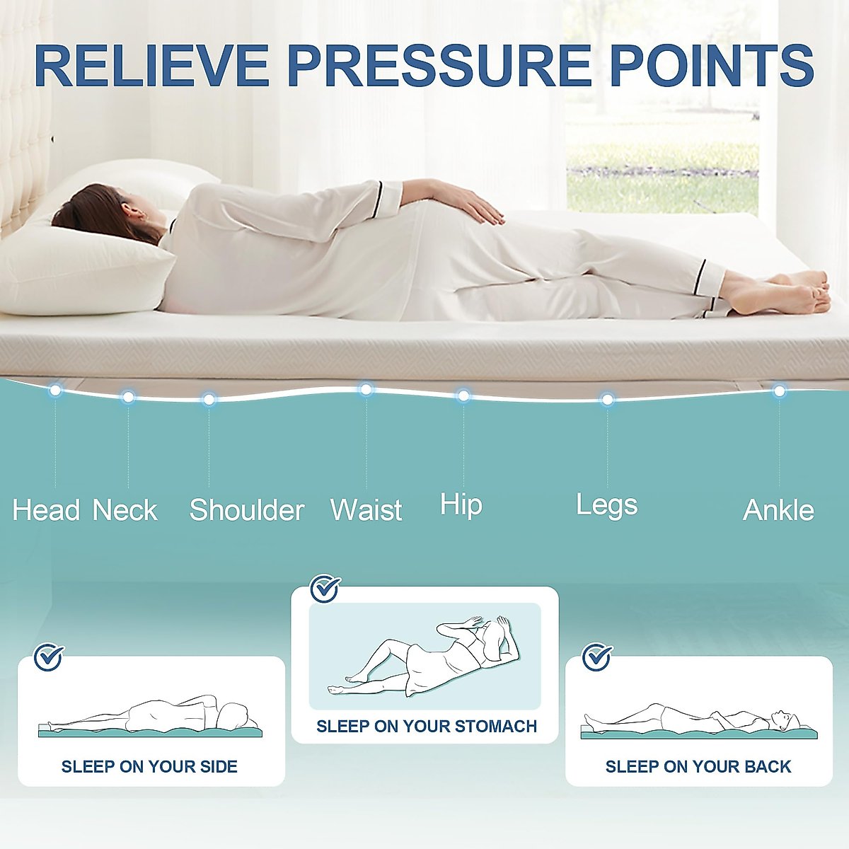 Eiayeebil 3 Inch Memory Foam Mattress Topper Twin XL, Memory Foam Pad with Removable & Washable Cover, Bed Topper for Back Pain, Non-Slip Ventilated Design, Twin XL Size