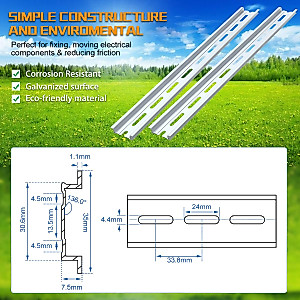 VAMRONE 6 Piece Aluminum DIN Rails, 4 Inches Long, 35mm Wide, 7.5mm High, Top Hat Slotted DIN Rail with RoHS, Extra Premium Screws Included for Hardware Components Mounting