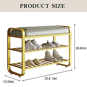 BUZUEY Shoe Bench,entryway Bench with Shoe Storage,Metal Shoe Rack Bench with Cushion Padded seat,Small Shoe Storage Bench for entryway, Hallway,Bedroom (23.6 * 12.5 * 20.4, Golden)