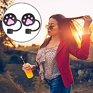 Gatuida 2pcs Drinking Straw Covers Cap, Cute Black Cat Claw Shaped Straw Tips Lids Reusable Dust Proof Plugs Straw Tips Cover
