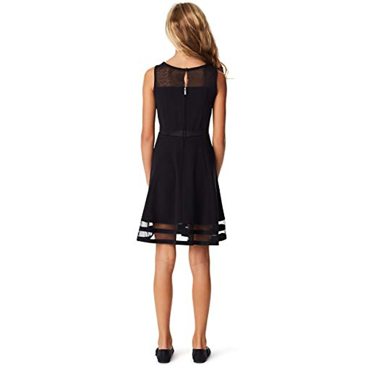 Calvin Klein Girls' Sleeveless Party Dress, Fit and Flare Silhouette, Round Neckline & Back Zip Closure, Black, 8