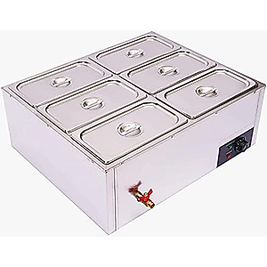 6-Pan Commercial Food Warmer Buffet Server Food Warming Tray Electric Food Steamer Stainless Steel Chafing Dishes Table Steamer Soup Station W/6 Covers, Adjustable Heat Buffet Electric Countertop