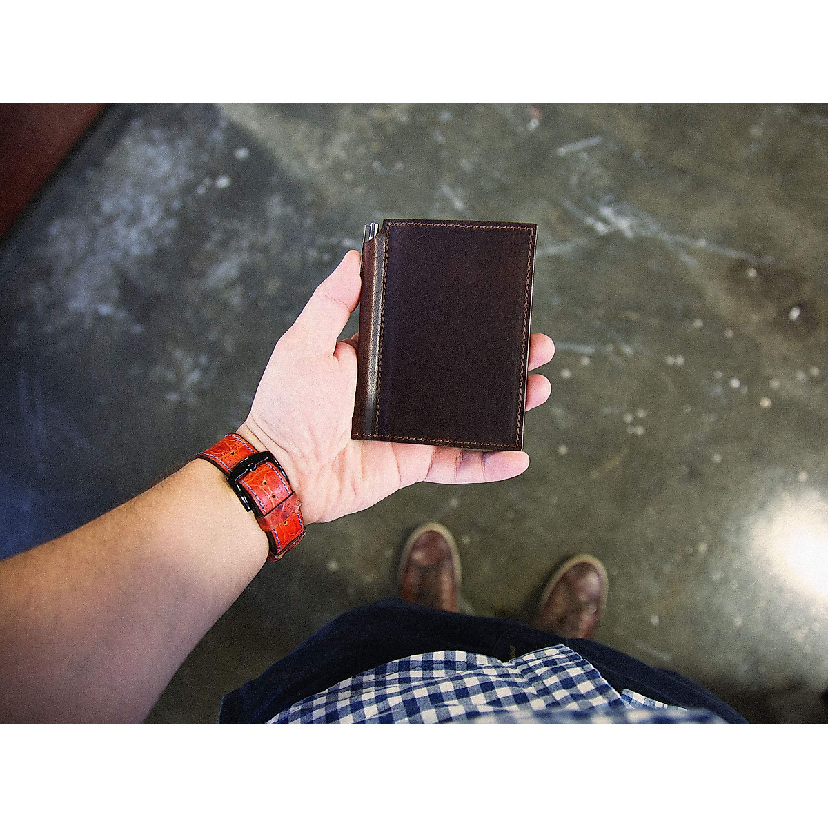 OleksynPrannyk Small Leather Notebook with Pen Holder 3x4 Refillable Mini Journal Cover for Extra Small olpr. Extra Small Journal Notebook Refill Handcrafted in USA from Full-Grain Leather (Chestnut)