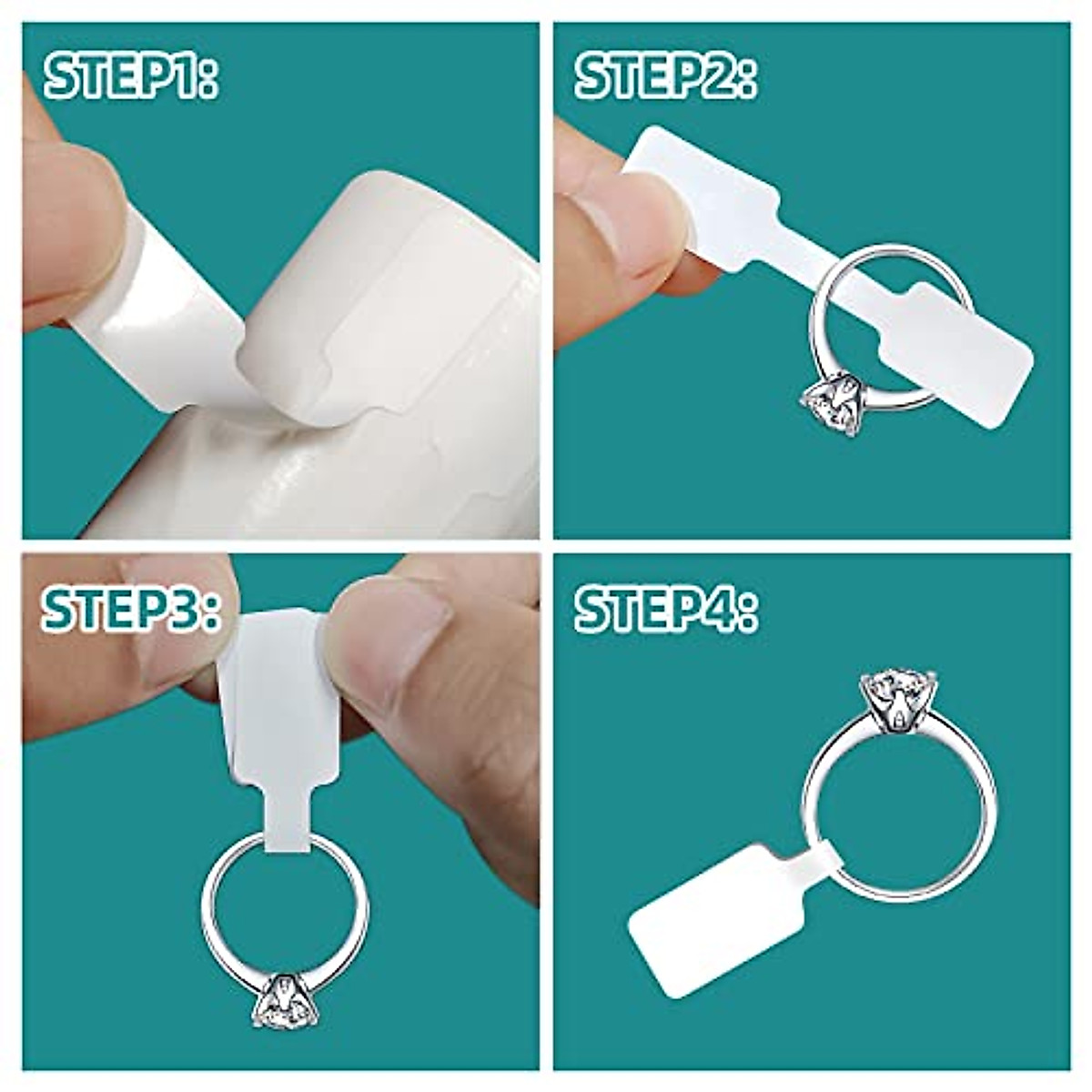 500 Pcs Jewelry Tags Roll for Necklace Earring Price Identify, Labelchoice Rectangle Shape Self Adhesive White Blank Dumbbell Jewelry Price Tags Stickers Labels for Bracelet, Ring, Clothing Display