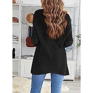 EVALESS Women's Cute Long Sleeve Striped Sweaters Fall V Neck Sweater Tops 2023 Color Block Loose Knitted Pullover Sweaters Black Small