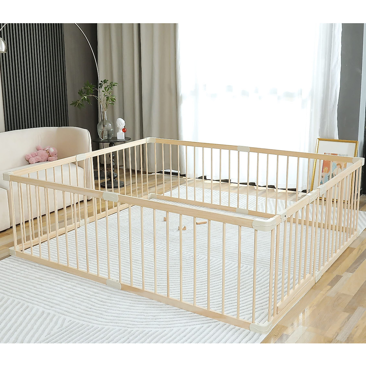 Baby Playpen Play Pen Play Fence Yards Wooden Large,Playpens for Babies and Toddlers Kids Indoor,Baby Play Yards Gym Area,Baby Day Care Play Pin(180x200x61 cm)