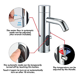 TUSEE Manual and Automatic Faucet, Touchless Bathroom Faucet with One Temperature Control Rod, Chrome, TS-5303C