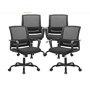 CLATINA Office Chair Mid Back Ergonomic Desk Chairs Rolling Mesh Computer Chair with Executive Lumbar Support and Height Adjustable Design for Home Offic (4 Pack)