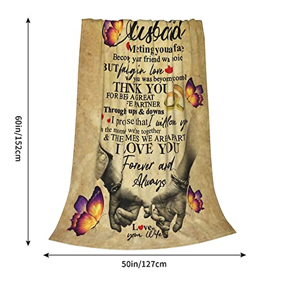 Gifts for Husband, Husband Christmas Birthday Gift Ideas, Wedding Anniversary Romantic Gifts for Him, Gifts for Husband from Wife, Husband Blanket 50"x60" Cream Rustic