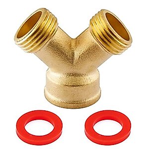 Litorange 1 PCS Lead-free Brass Body Backyard 2 Way Y Valve Garden Hose Connector MHT 3/4" Inch Thread Splitter Adapter + 2 Rubber Hose Washers