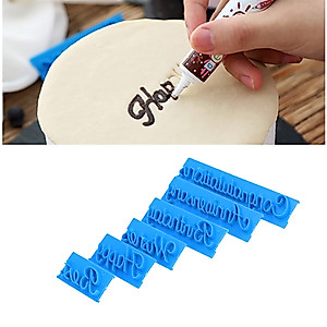 6Pcs Cake Mold Words Stamp, Happy Birthday Best Wishes Congratuation Anniversary Handwritten Letter Cutter Set for DIY Cake Cookies Pastry for Cake Decoration (Blue)
