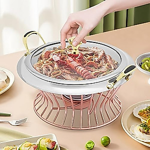Stainless Steel Round Chafing Dish Buffet Set, 24cm Non-Stick Chafer Buffet Catering Chafers for Parties, Graduation, Events(Red Copper, 24cm Type2)