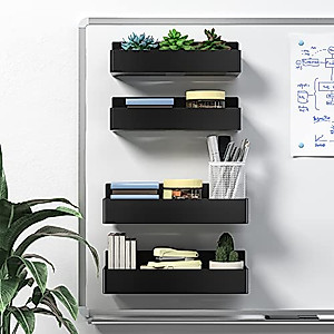 Mystozer 4-Pack Magnetic Spice Rack Organizer for Refrigerator, Plastic Fridge Shelf, Black