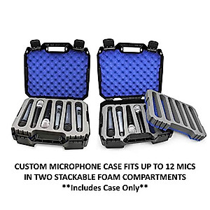 CASEMATIX Wireless Microphone System Hard Case Compatible with 12 Sennheiser, Shure Mic, Nady, AKG or VocoPro Microphones and More Handheld Transmitter Mics, Case Only