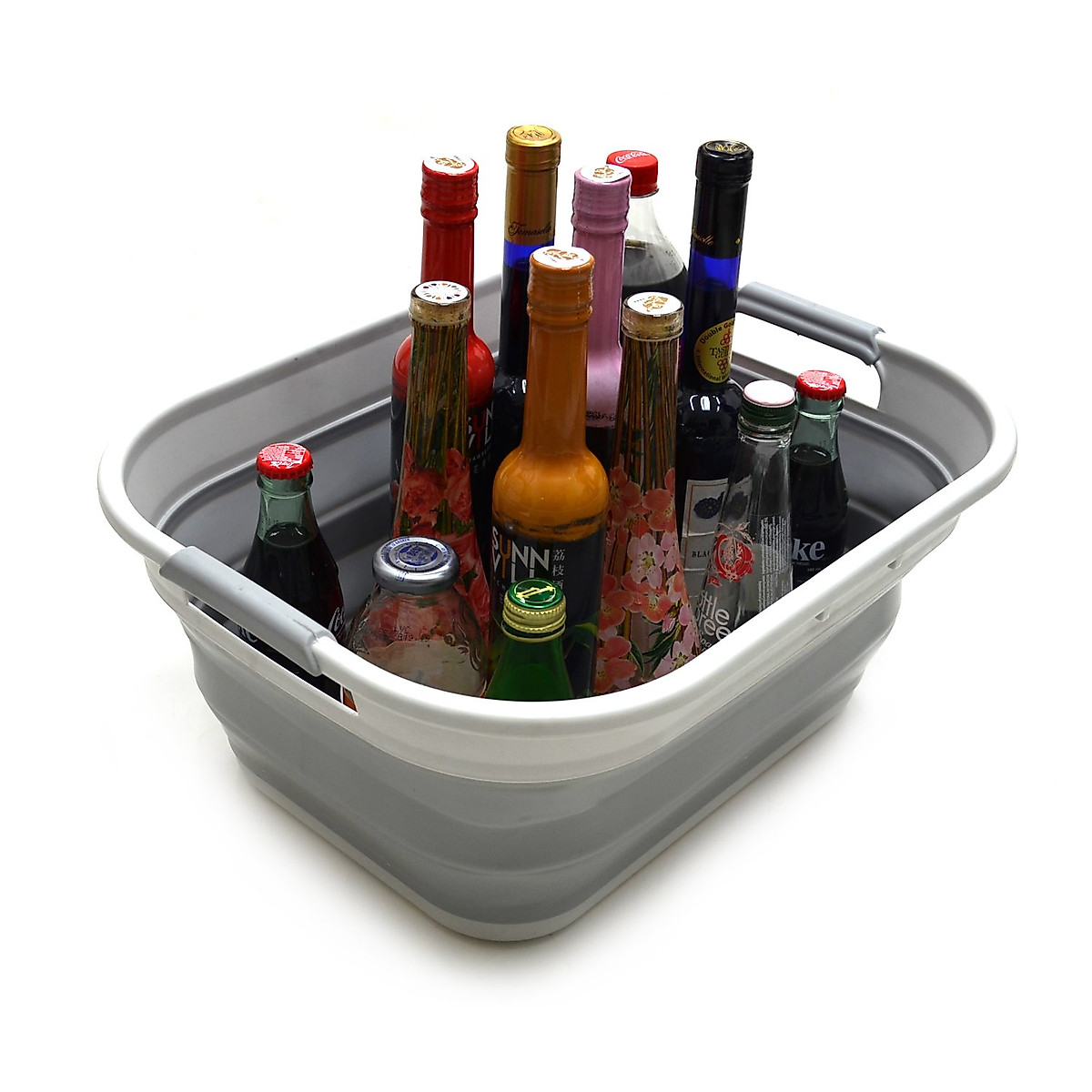 SAMMART 19.5L Collapsible Storage Basket with Lid - Foldable Pop Up Storage Container/Organizer - Portable Washing Tub - Space Saving Hamper/Basket with Lid (Grey)